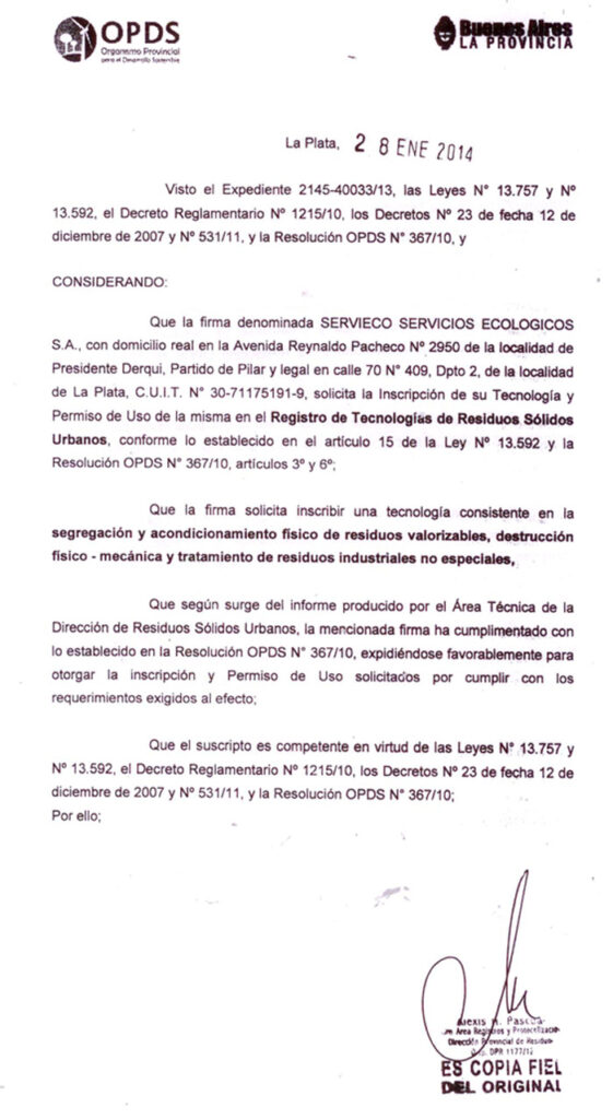 Ecorol | Habilitaciones - Tratamiento de Residuos Industriales